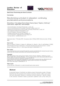 Decolonising curriculum in education: continuing proclamations and ...